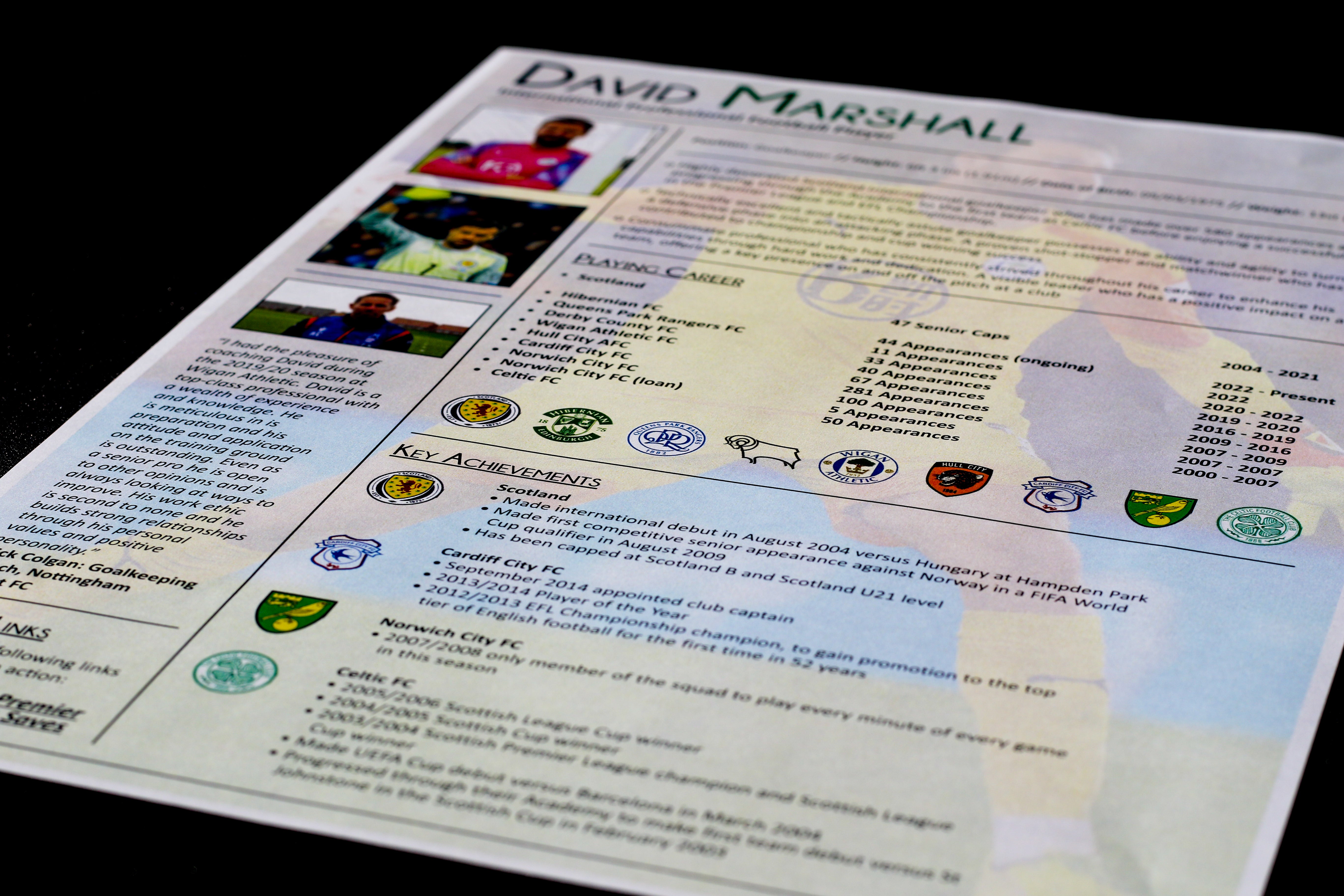 One-Page Football Player CVs – Football Careers